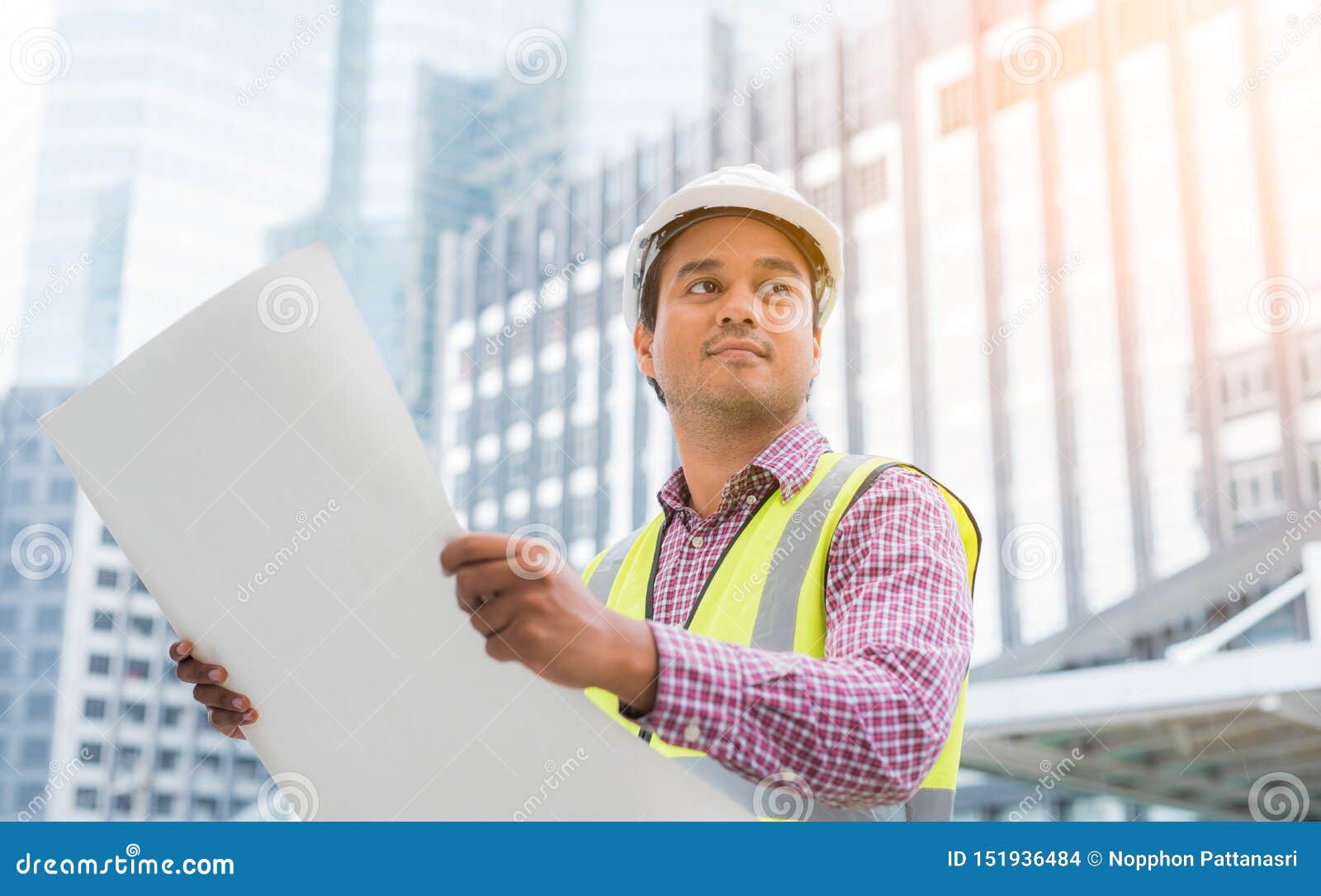 Asian Civil Engineer Working at Building Site. Stock Photo - Image of ...