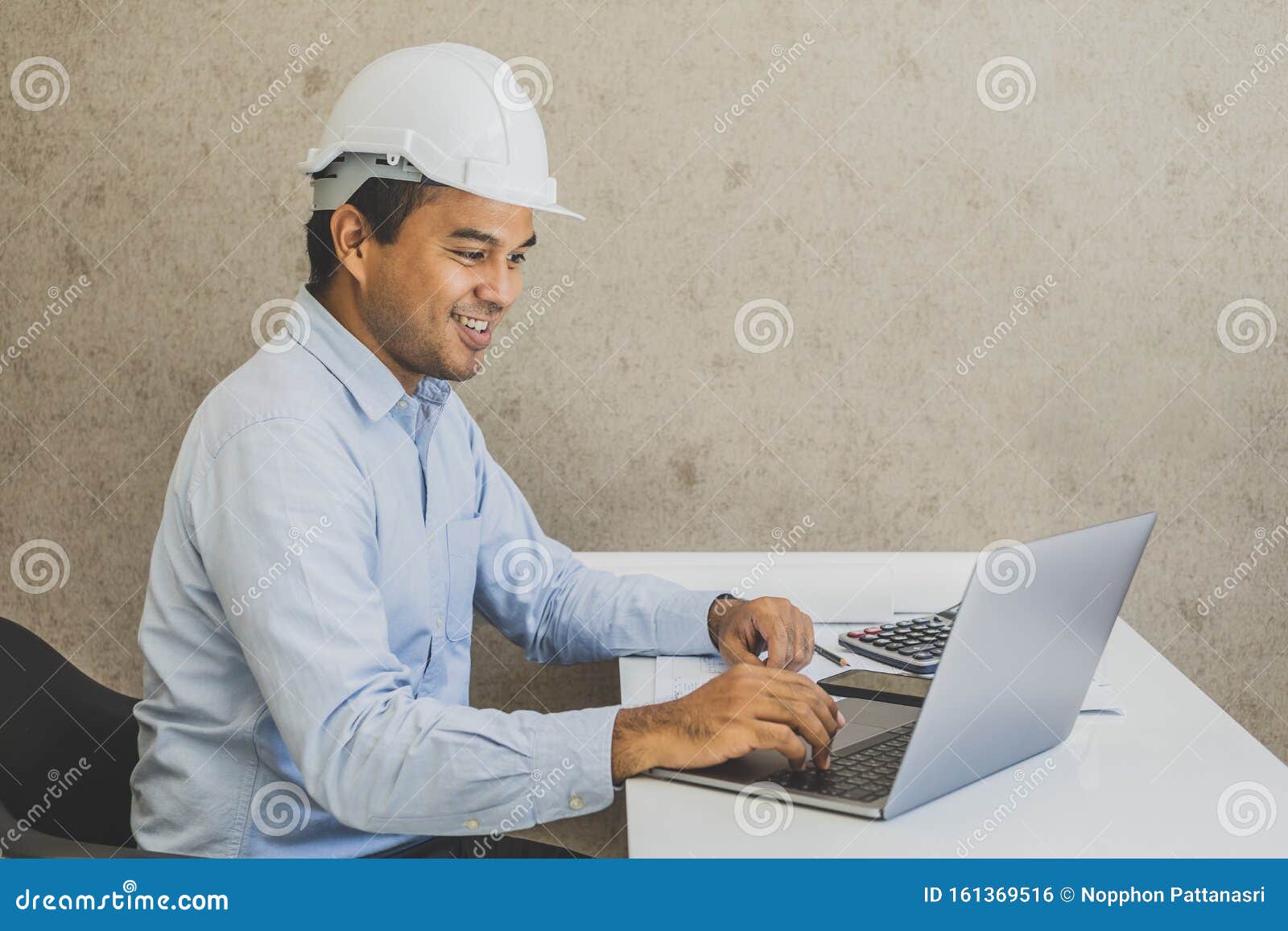 Asian Civil Engineer Working Planning Project with Laptop Stock Photo ...