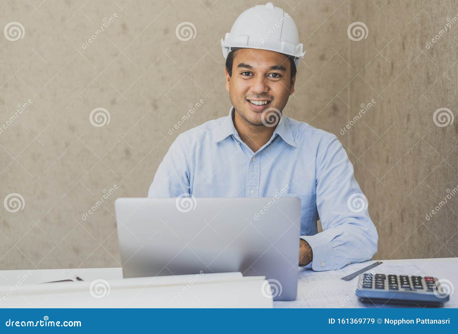 Asian Civil Engineer Working Planning Project with Laptop Stock Image ...