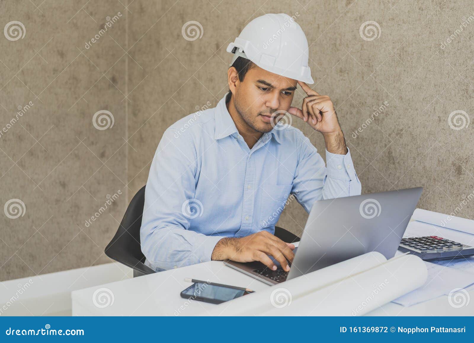Asian Civil Engineer Working Planning Project with Laptop Stock Photo ...