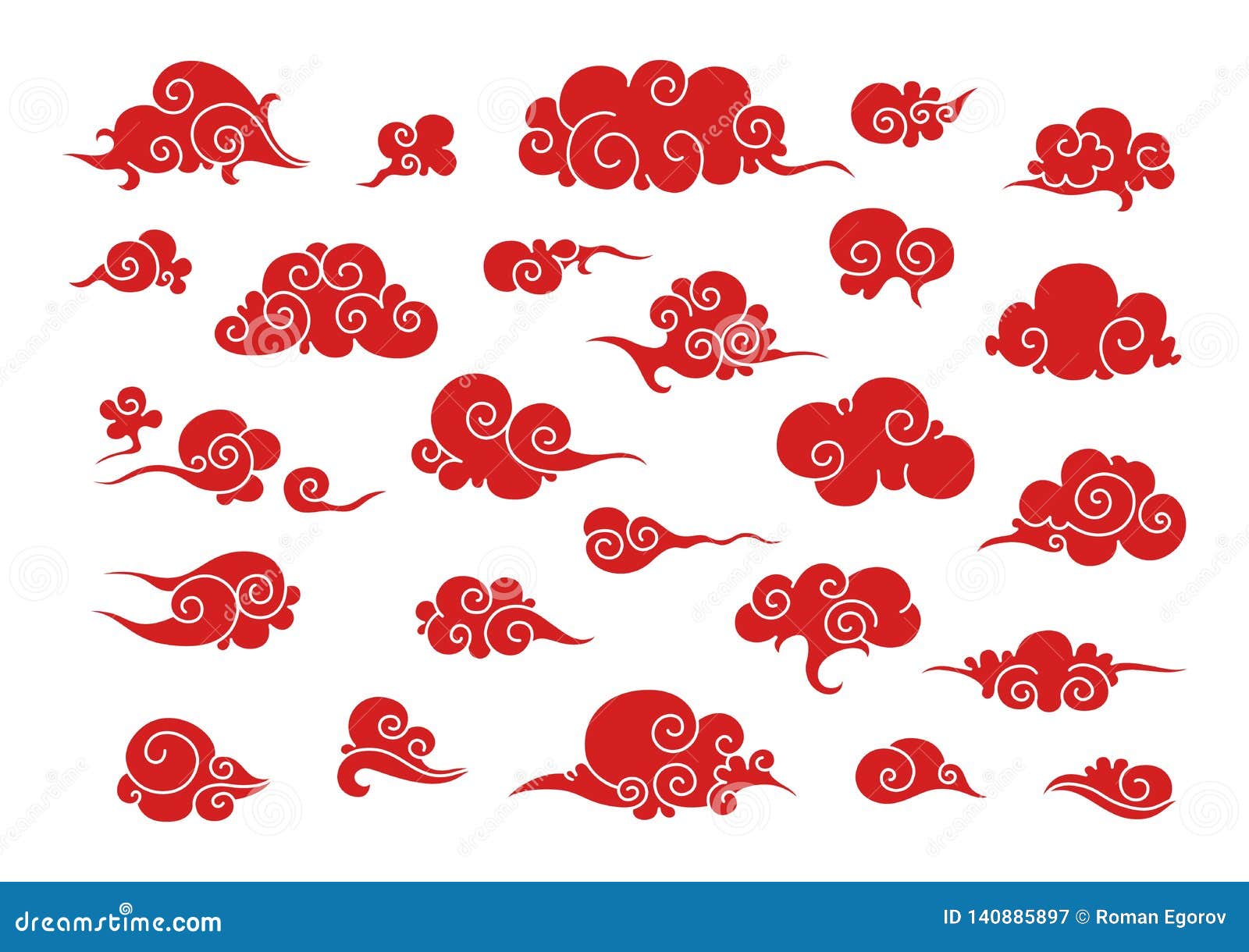 Asian Clouds. Japan Chinese Cartoon Blue Element China Sky Background ...