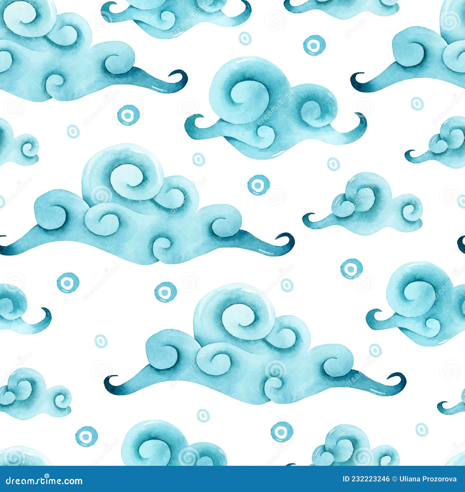 Asian Clouds Watercolor Seamless Pattern Stock Vector - Illustration of ...