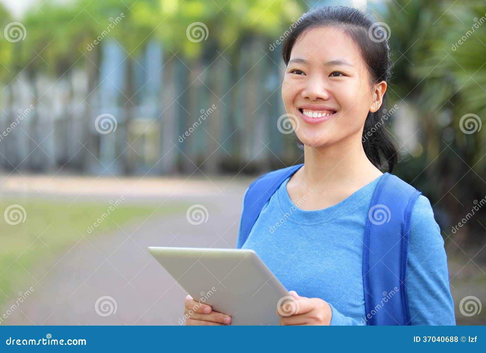 Asian College Student with Digital Tablet Stock Photo - Image of asian ...