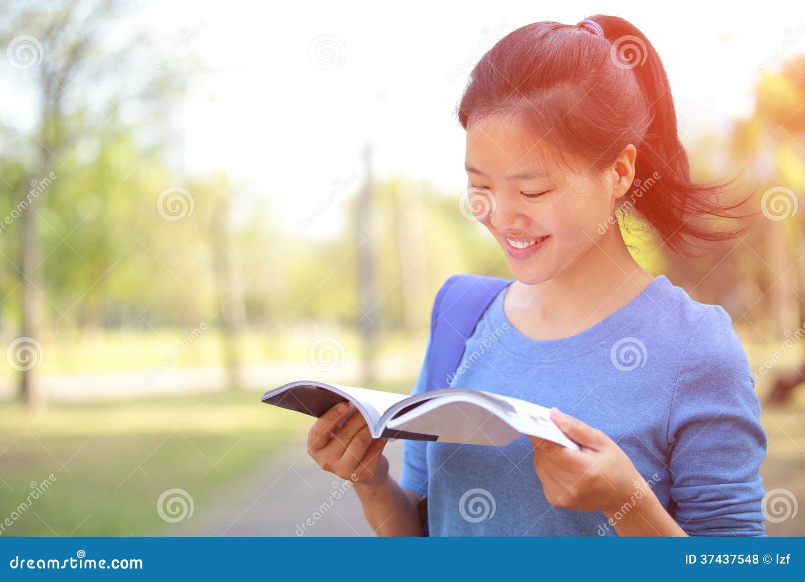 Asian College Student Reading Book Stock Photo - Image of park, pretty ...