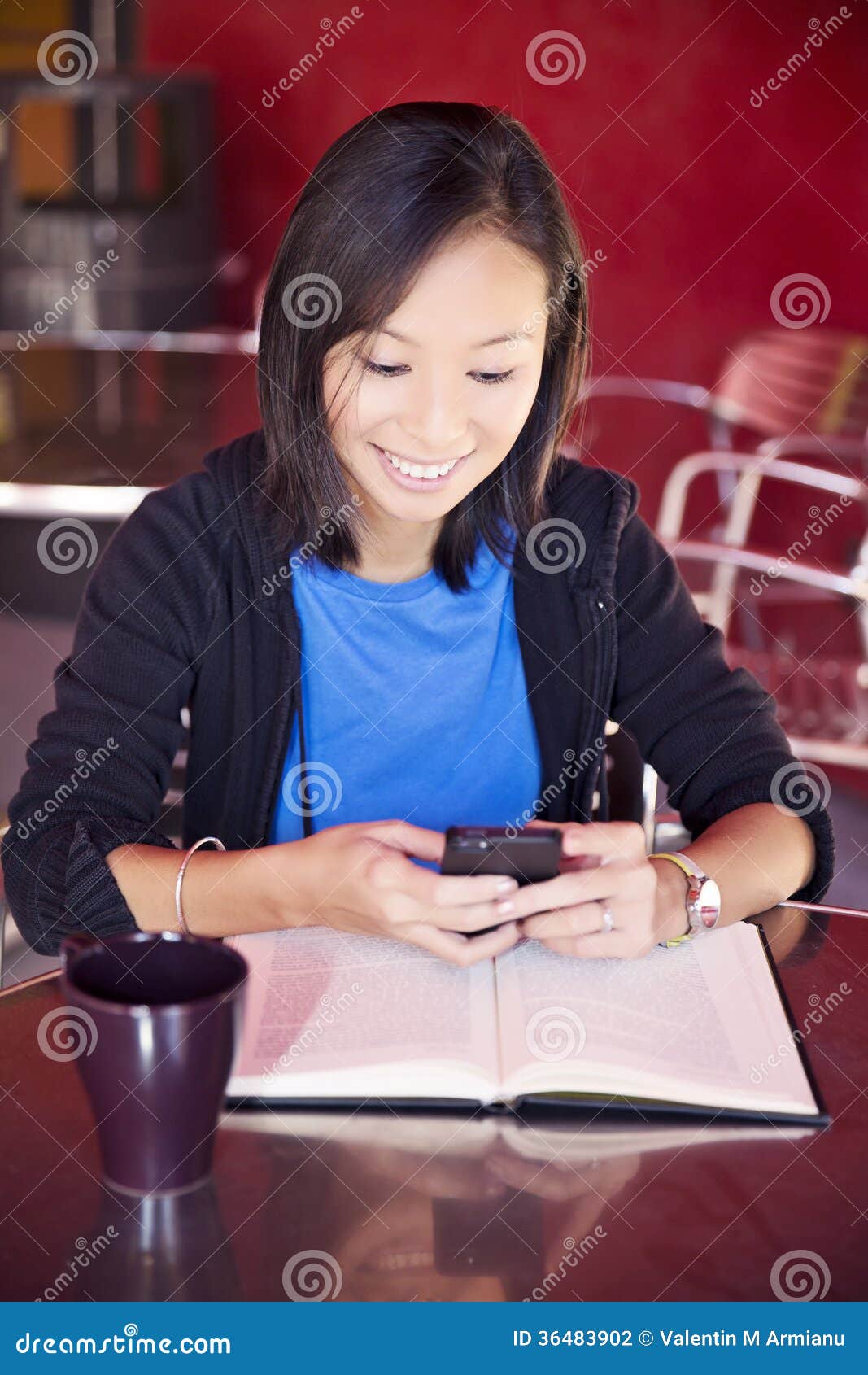 Asian College Student Texting Stock Photo - Image of communicate, girl ...