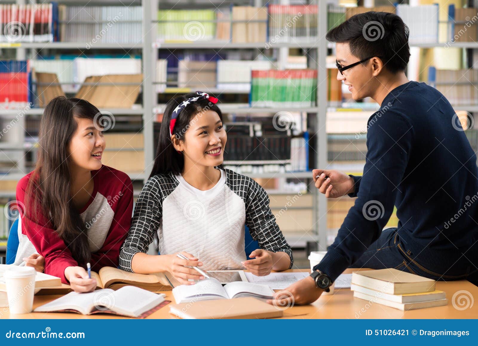 Asian College Students in Library Stock Image - Image of group ...