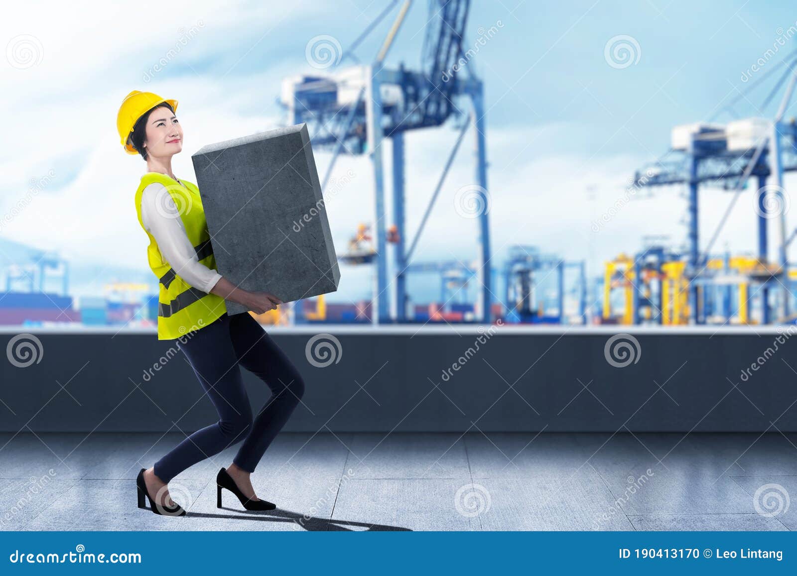 Asian Construction Worker with Hardhat Carrying the Load Stock Photo ...