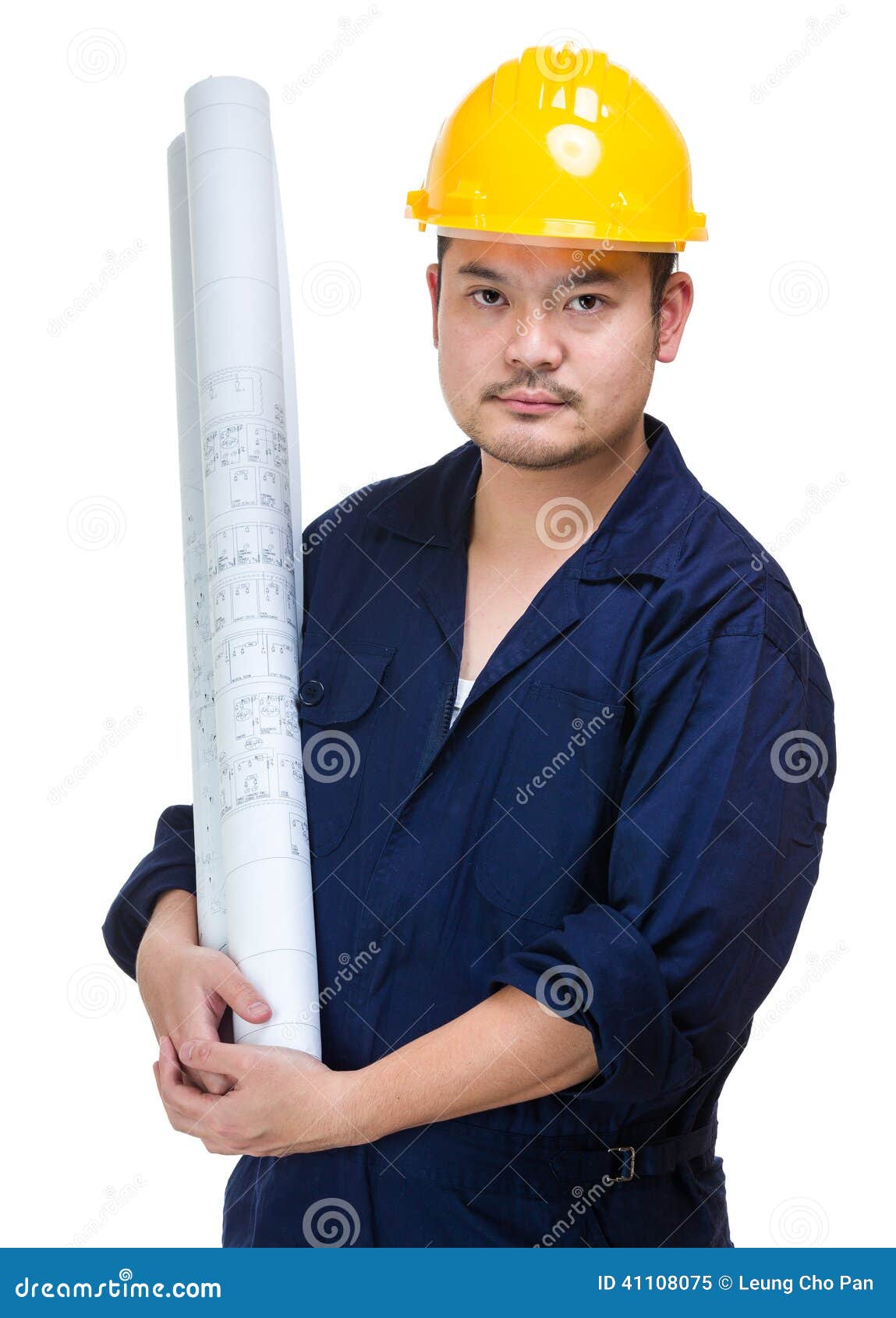 Asian Construction Worker Holding Layout Drawing Royalty-Free Stock ...