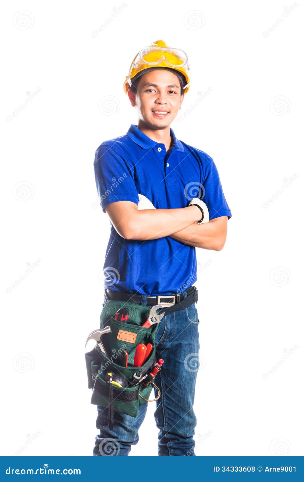 Asian Construction Worker with Tools Stock Photo - Image of safety ...