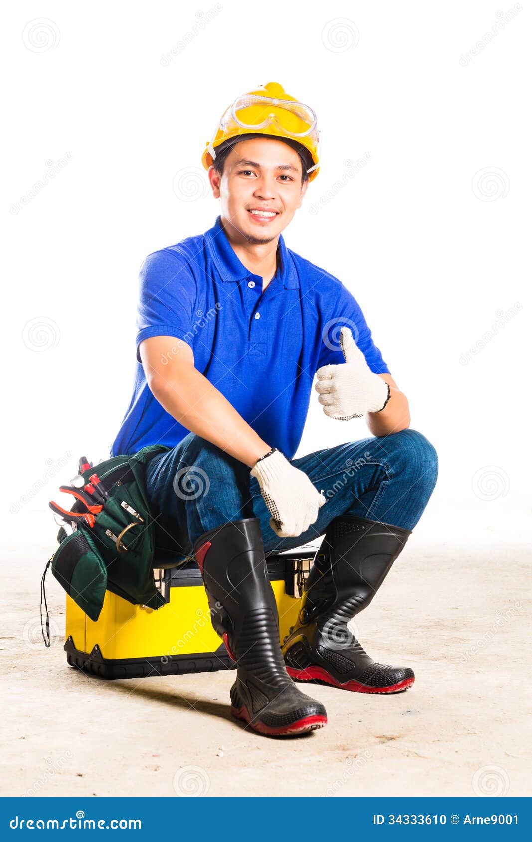 Asian Construction Worker with Tools Stock Photo - Image of protection ...