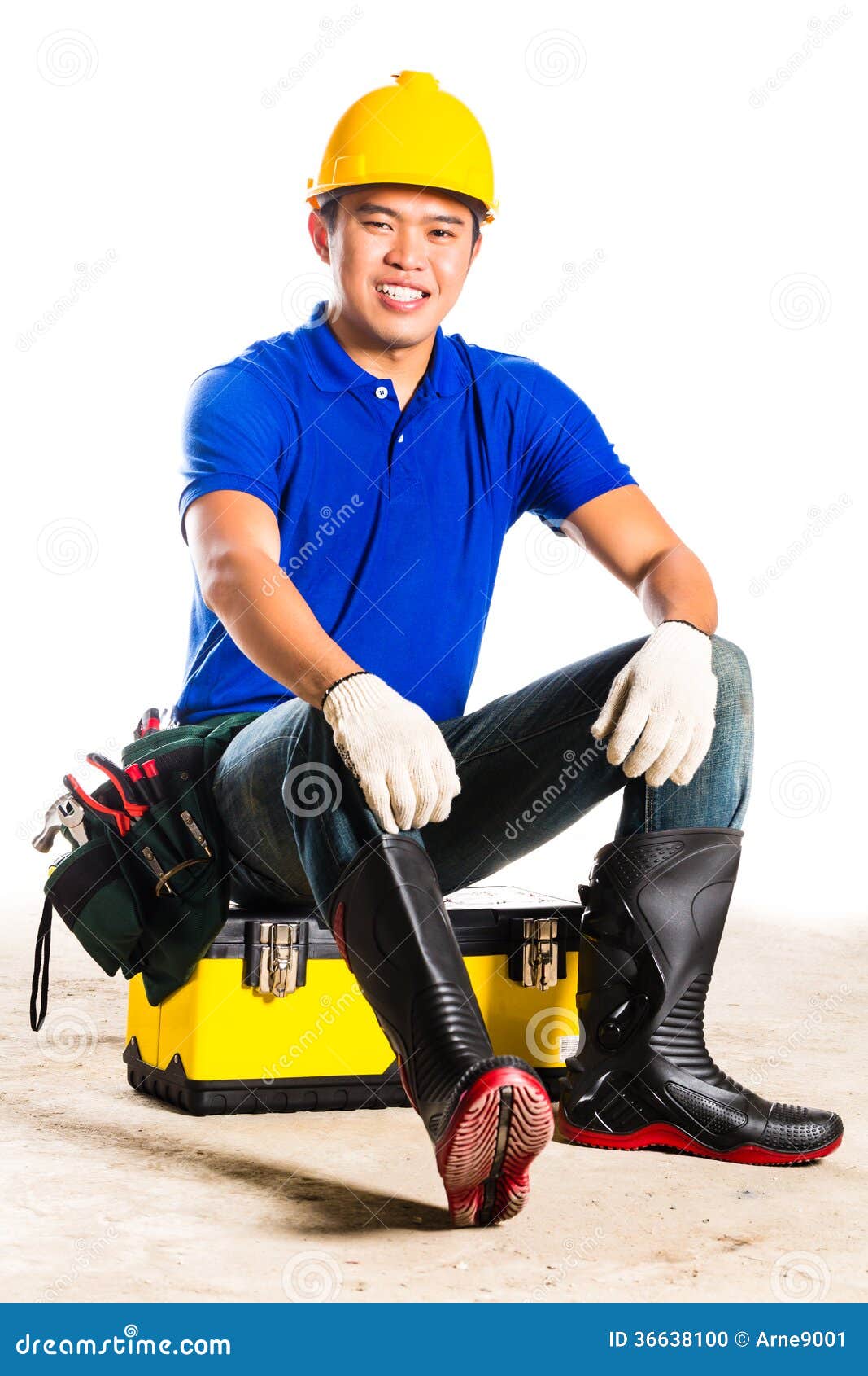 Asian Construction Worker with Tools Stock Photo - Image of builder ...