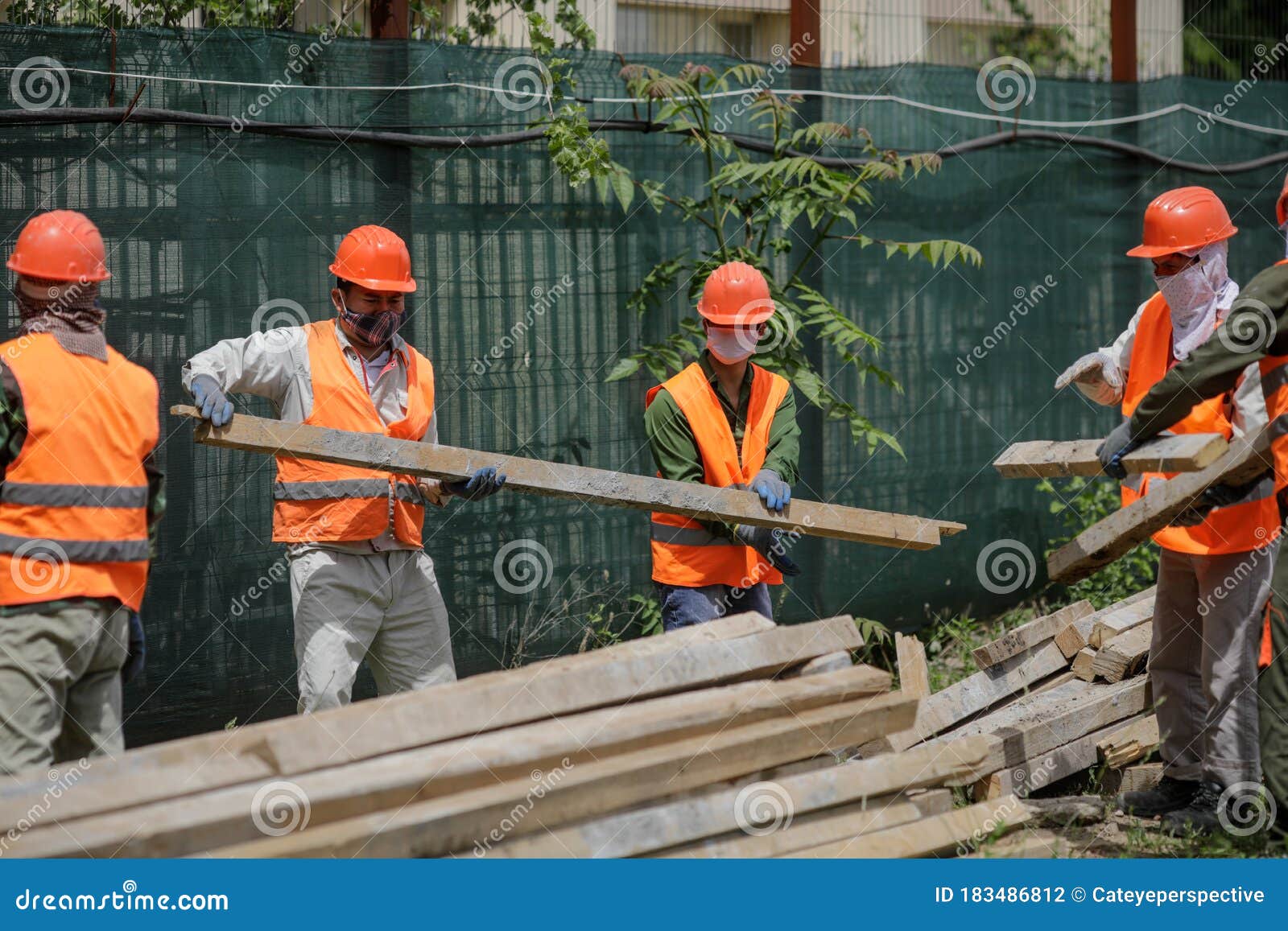 Asian Construction Workers Group Are Working To Built High-rise ...