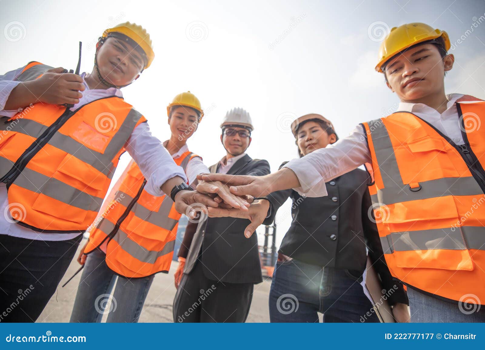 Container Workers Join Hand for Collaboration after a Meeting Stock ...