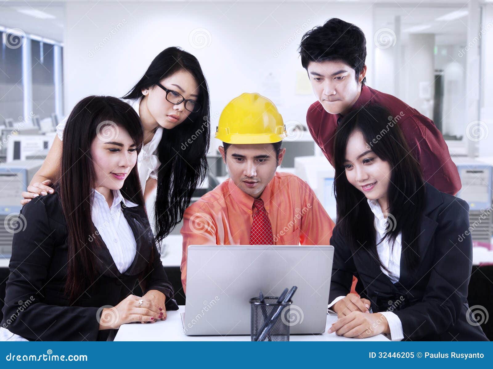 Asian Contractor Explaining To Team at Office Stock Image - Image of ...