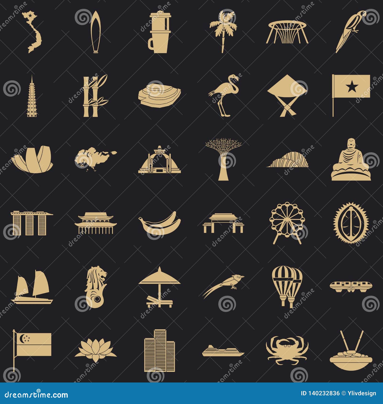 Asian Country Icons Set, Simple Style Stock Vector - Illustration of ...