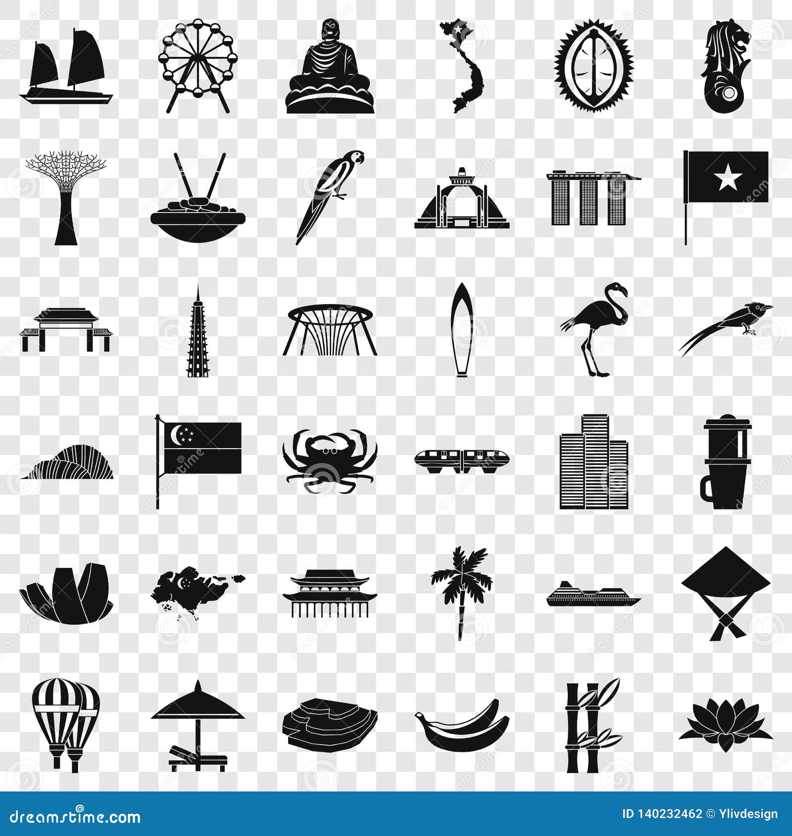 Asian Country Icons Set, Simple Style Stock Vector - Illustration of ...