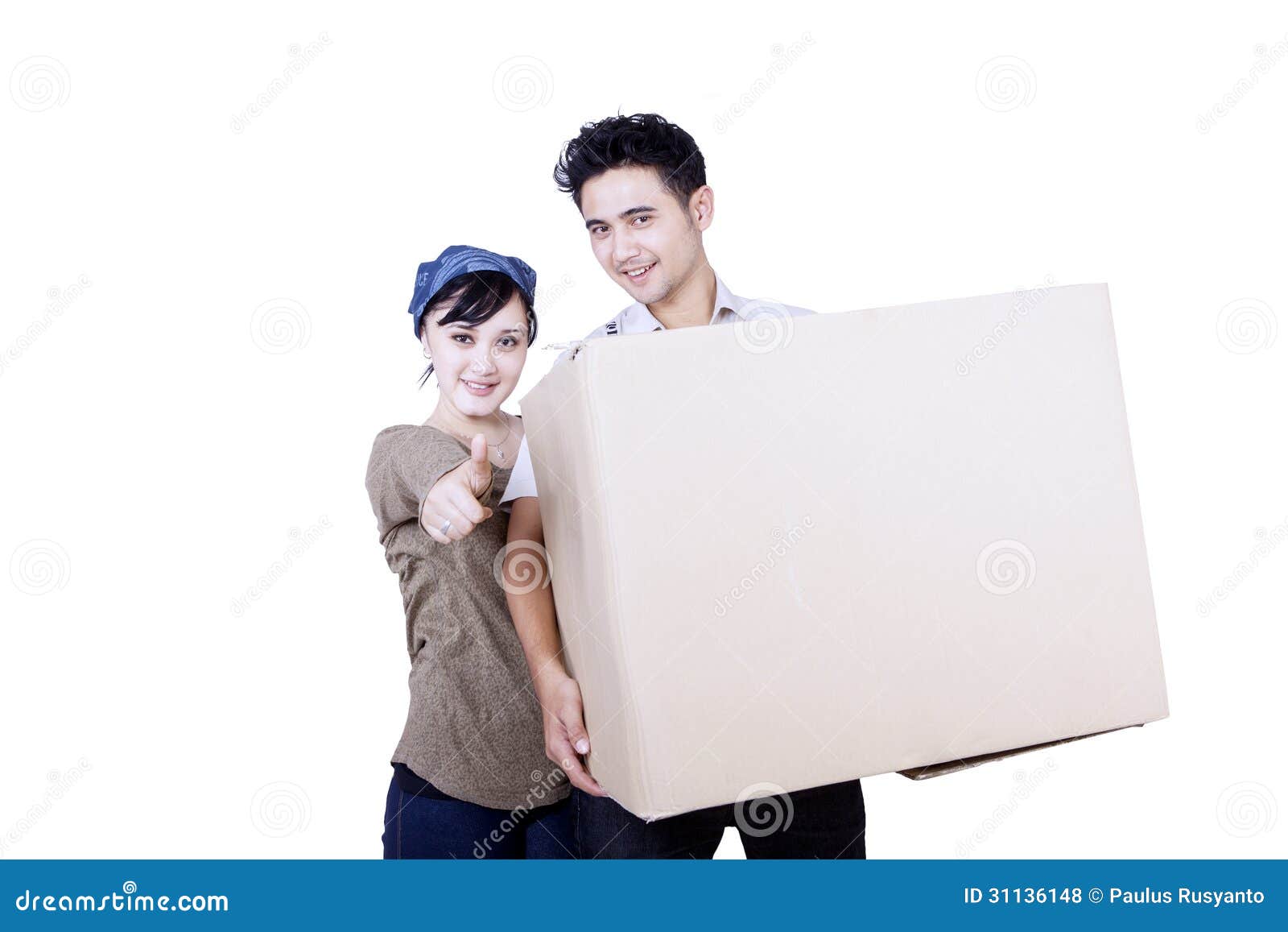 Asian Couple and Box - Isolated Stock Photo - Image of married ...