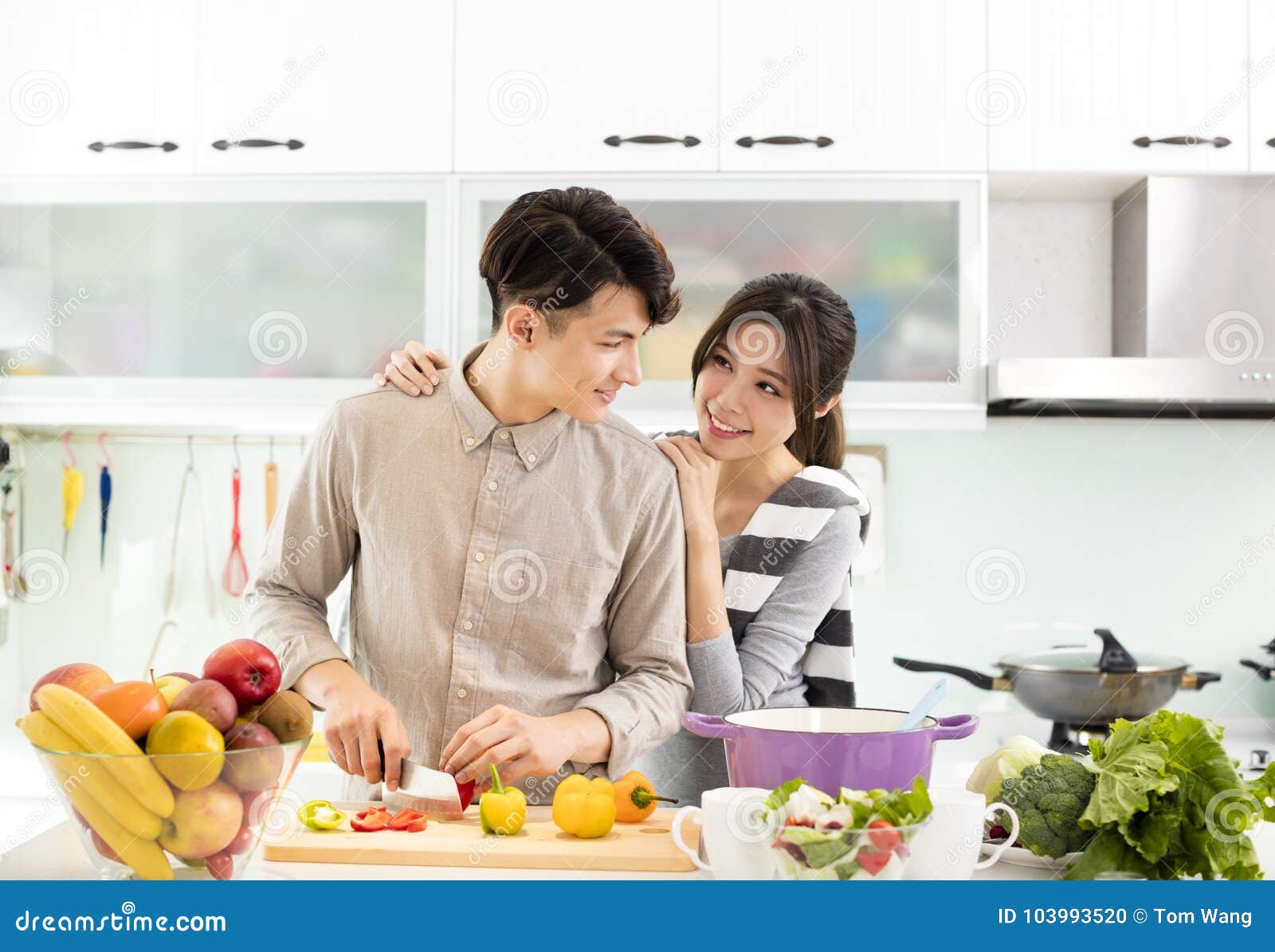 Asian Couple Cooking in the Kitchen Stock Photo - Image of boyfriend ...