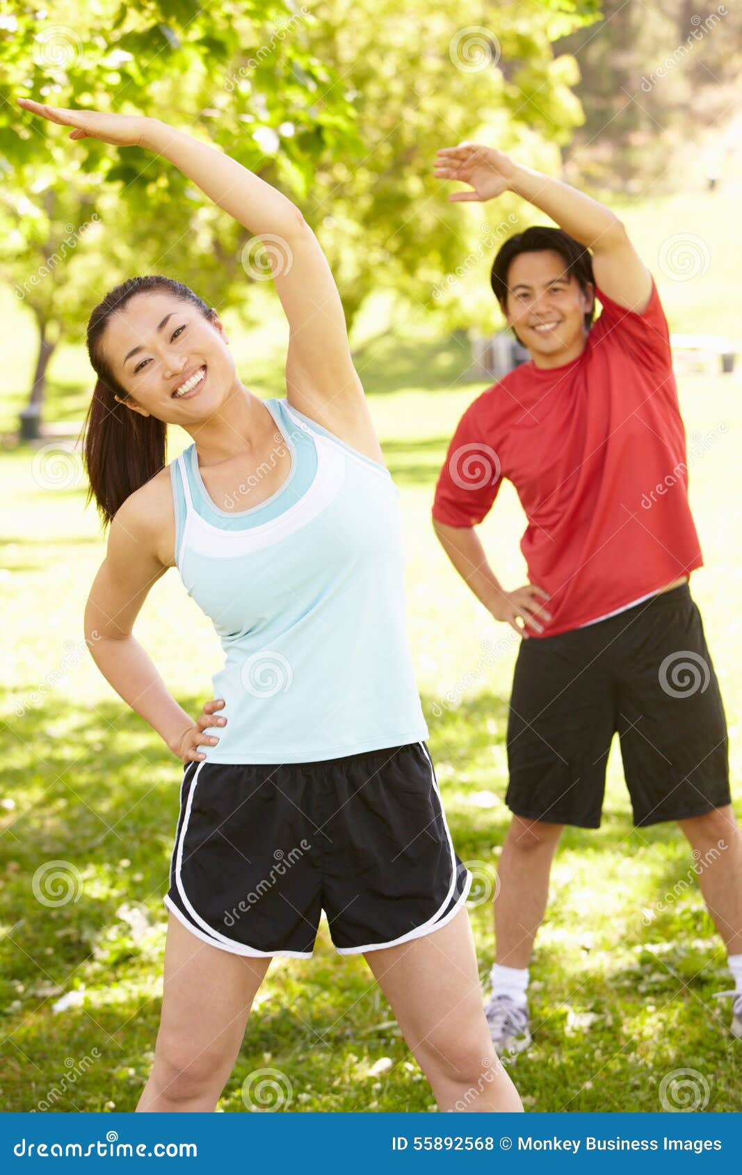 Asian couple exercising stock photo. Image of fitness - 55892568