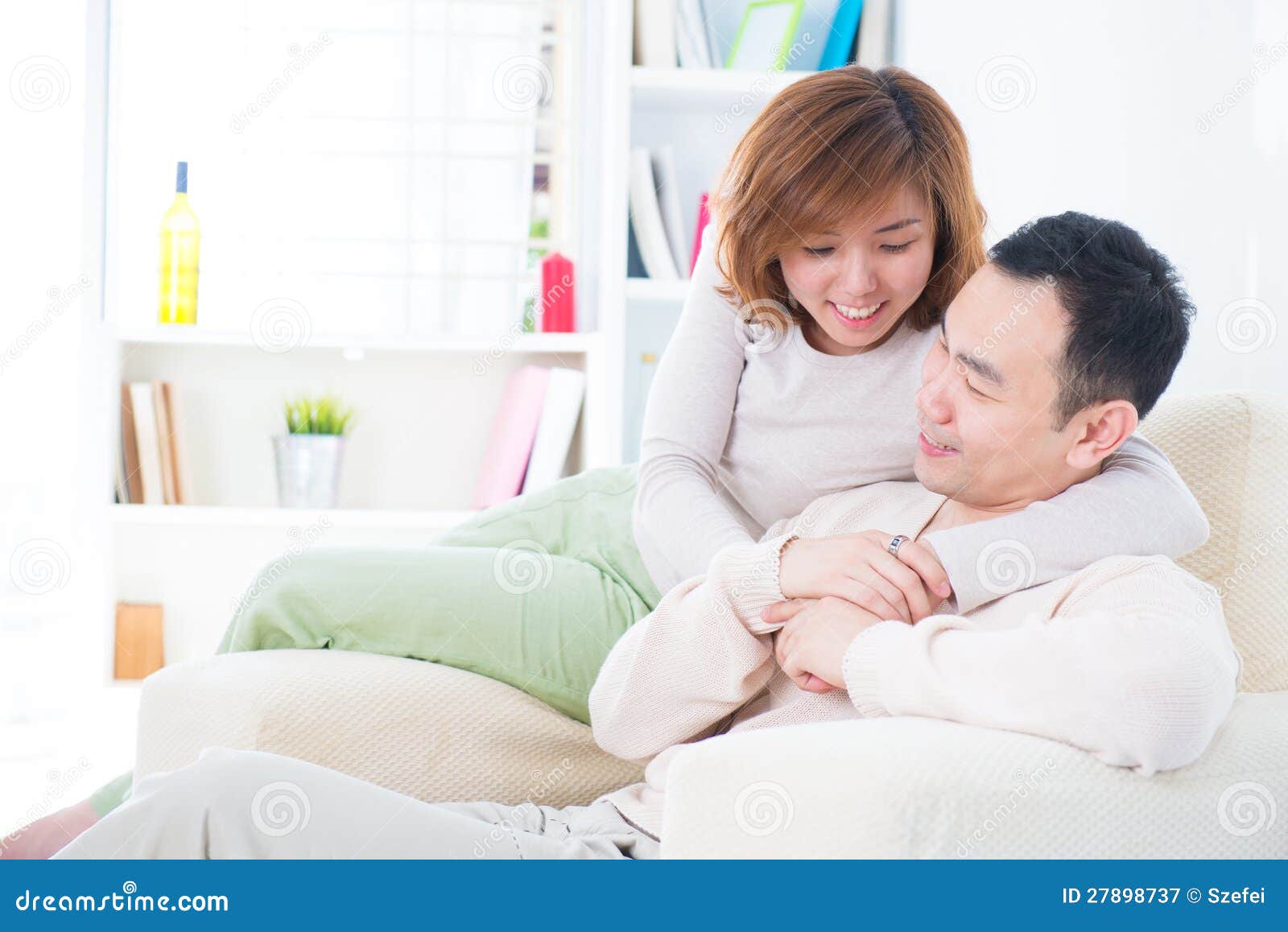 Asian Couple Having Sweet Talk Stock Image - Image of inside, couple ...