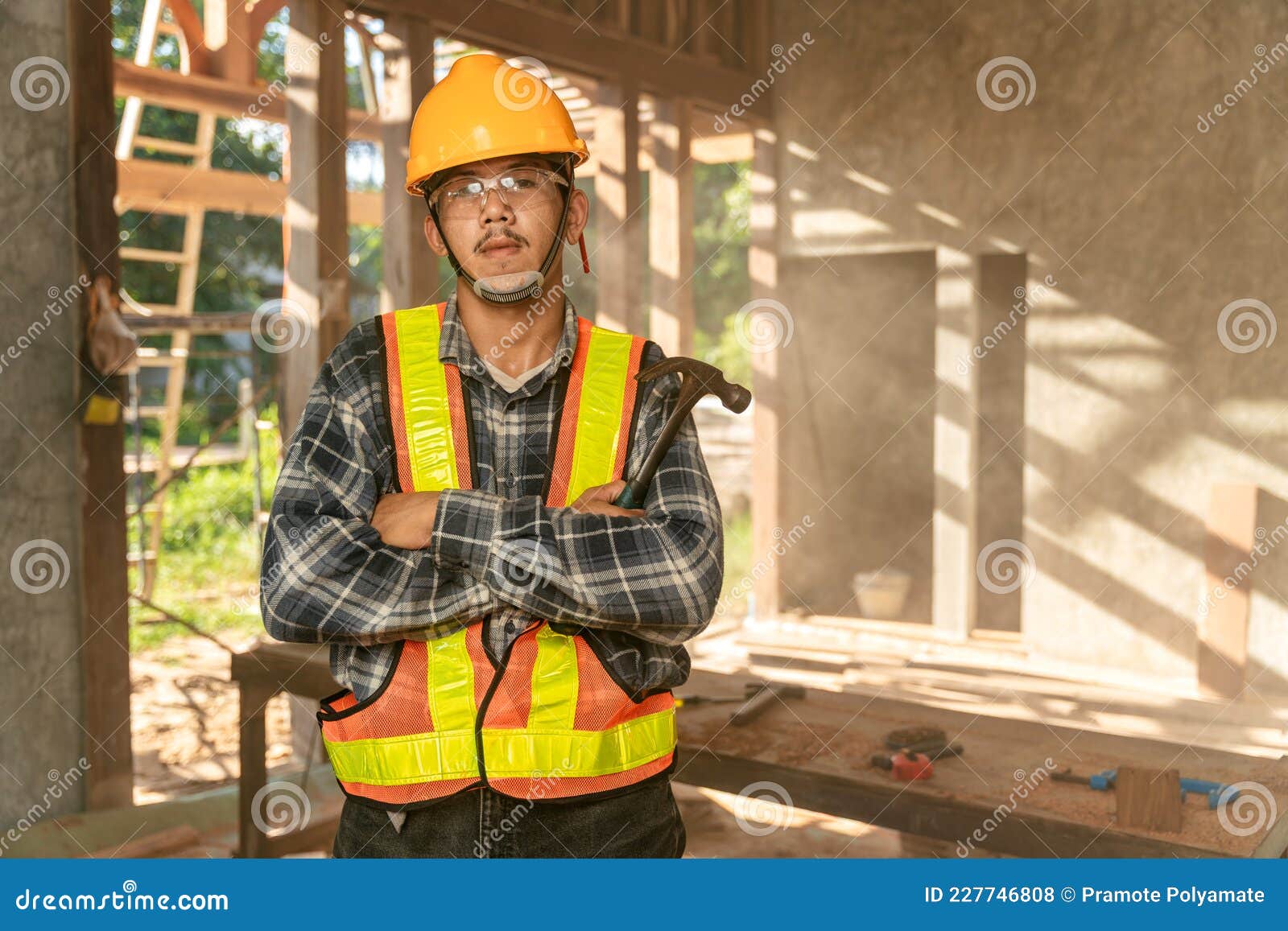 Asian Craftsman Worker People Installs Laminate Board On Floor At Home ...