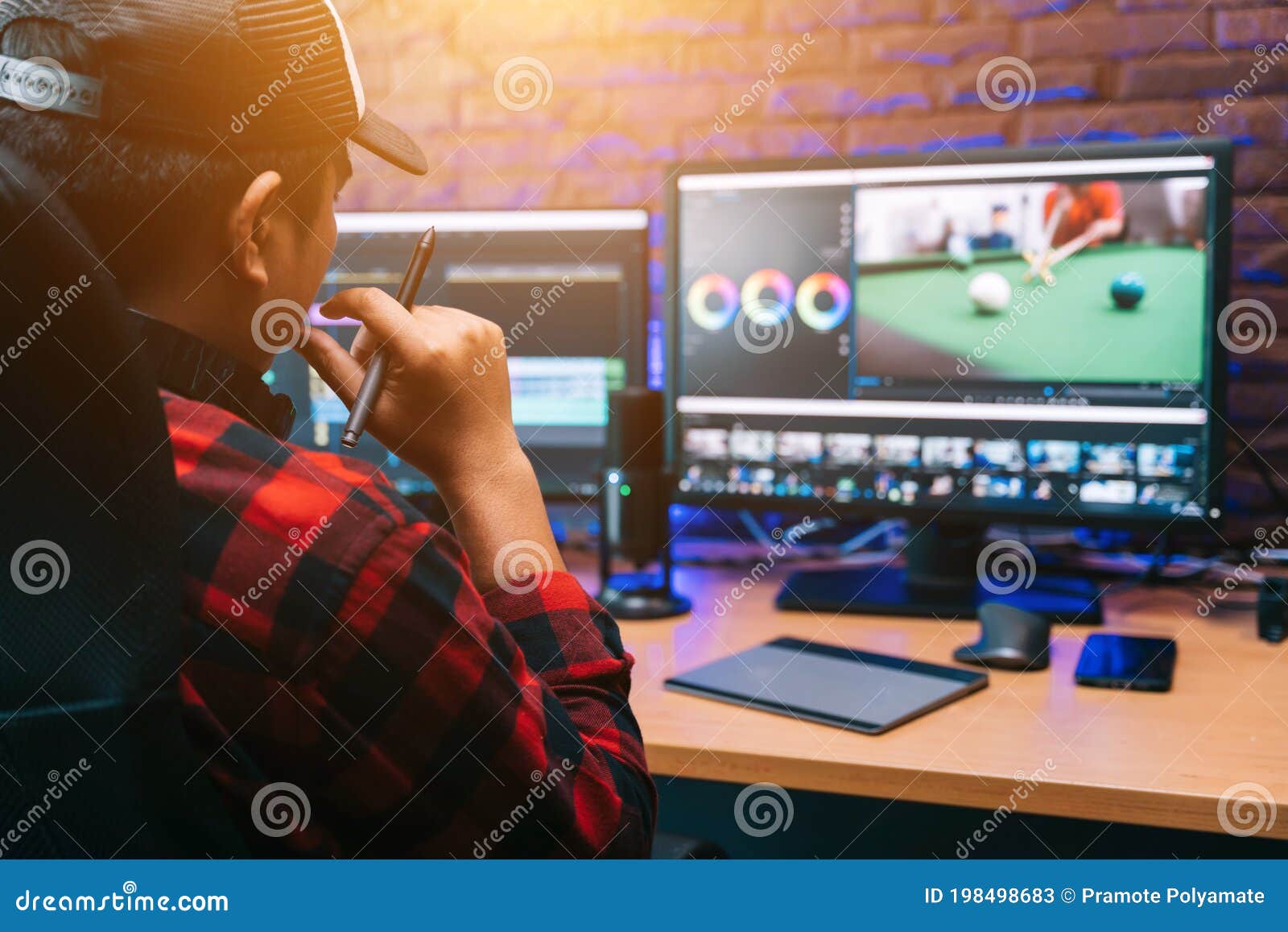 Asian Creative Man and Editor Video Work Vlogger Editing Video Create ...