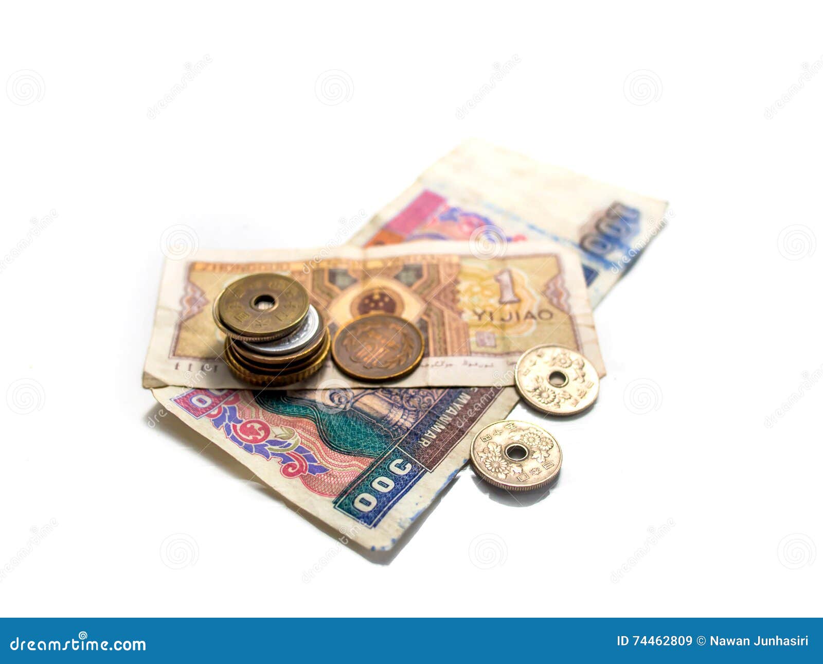 Asian Currency Bank Notes and Coins Stock Image - Image of exchange ...