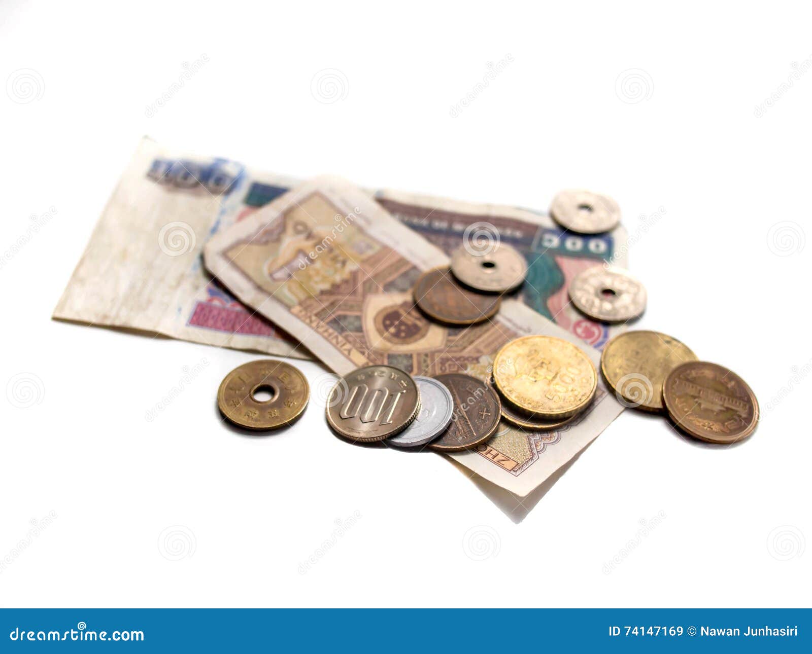 Asian Currency Bank Notes and Coins Stock Image - Image of exchange ...