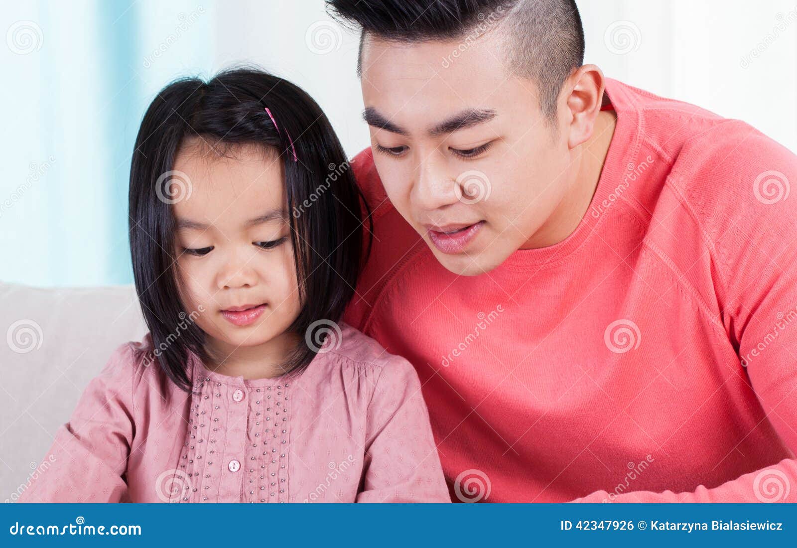 Asian Dad Spending Time with Daughter Stock Photo - Image of playroom ...
