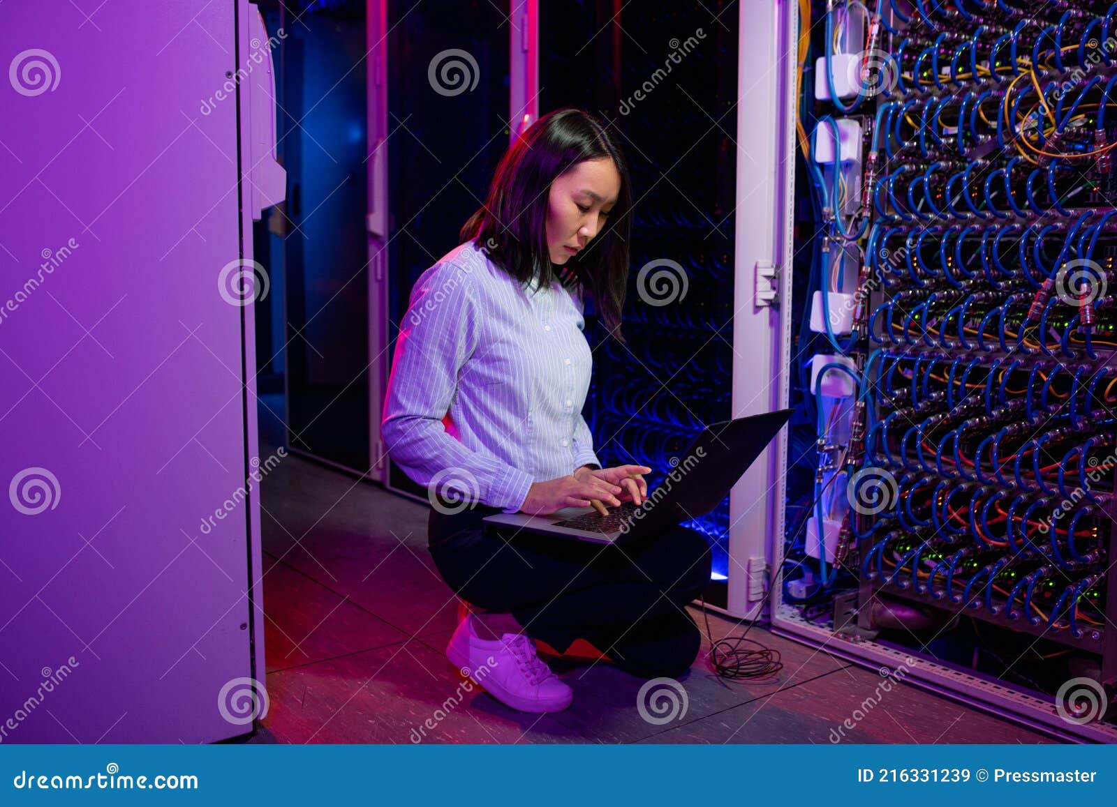Asian Data Center Engineer Using Laptop Stock Image - Image of ...