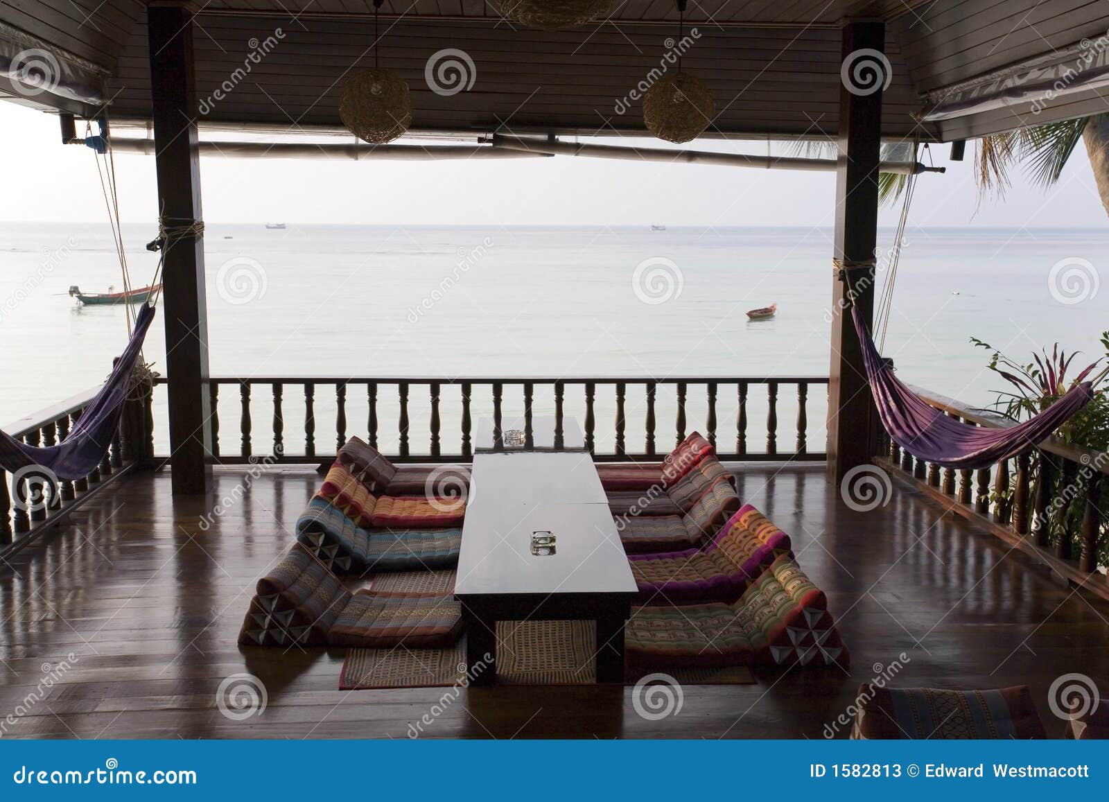 Asian Deck Overlooking Ocean Stock Image - Image of pretty, wooden: 1582813