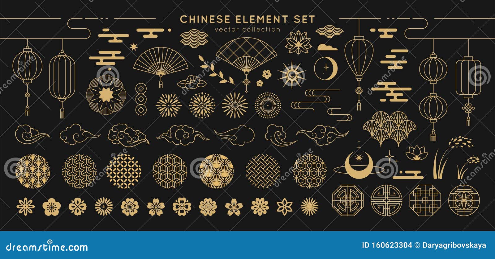 Asian Design Element Set. Vector Decorative Collection of Patterns ...