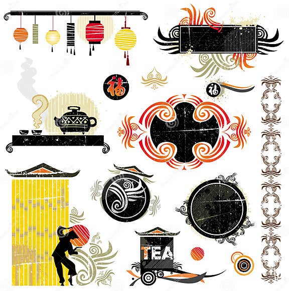 Asian design elements stock vector. Illustration of kettle - 4002536