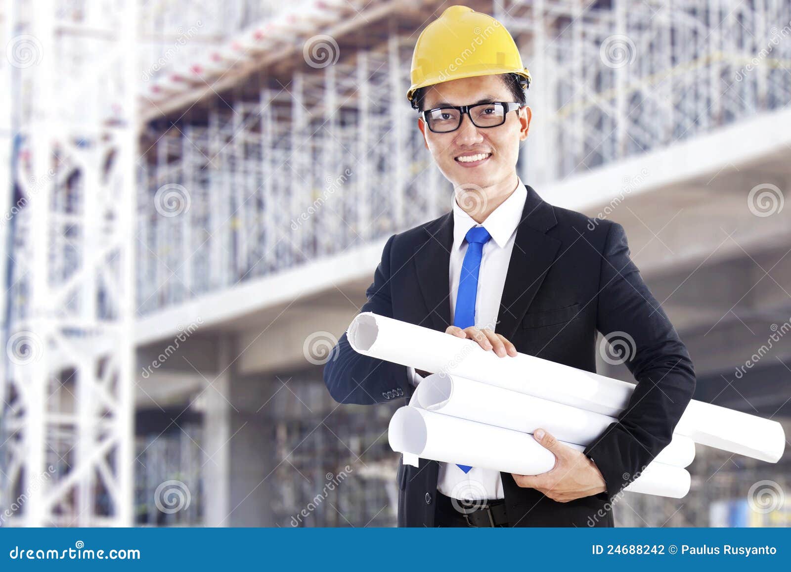 Asian Developer with Blueprints Stock Photo - Image of engineer ...