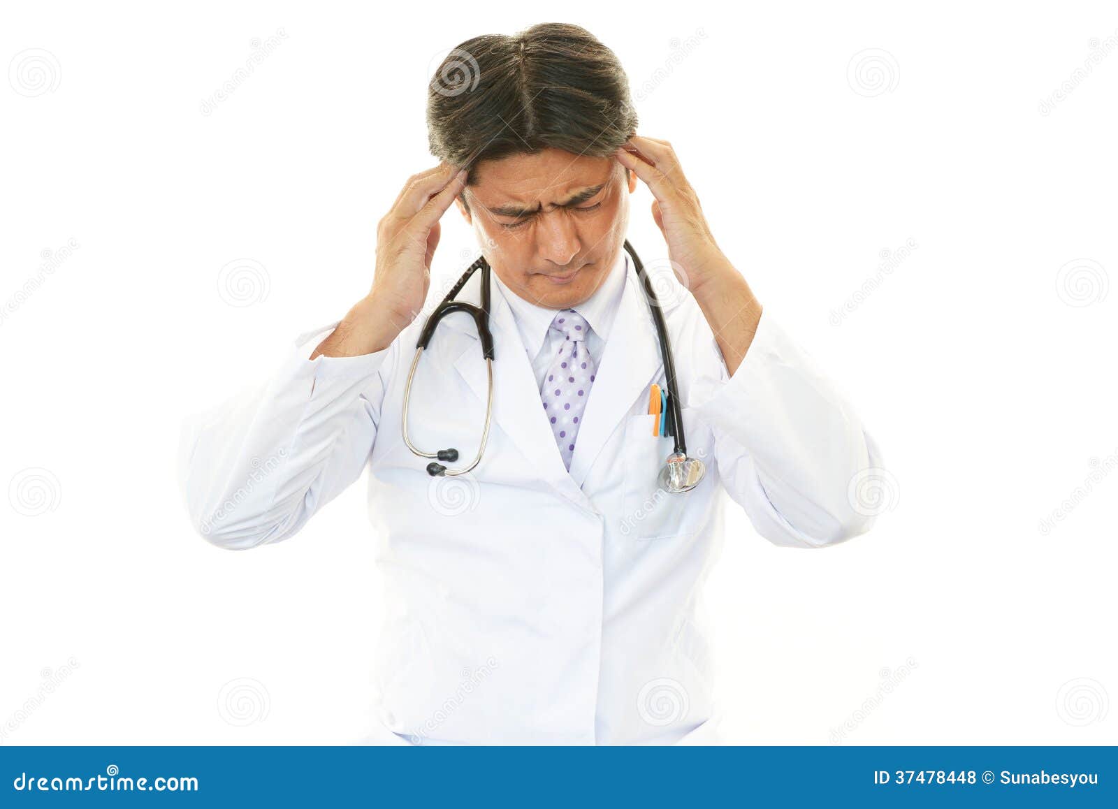 Asian Doctor Having a Headache Stock Photo - Image of depressed ...