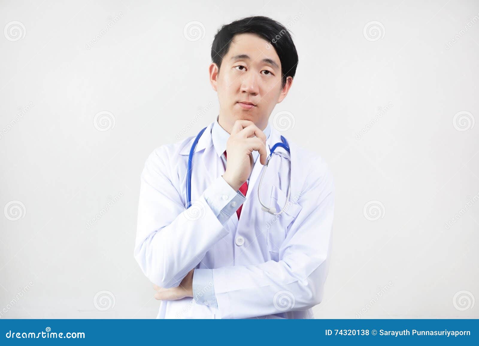 Asian Doctor in Lab Coat Think in White Background Stock Photo - Image ...