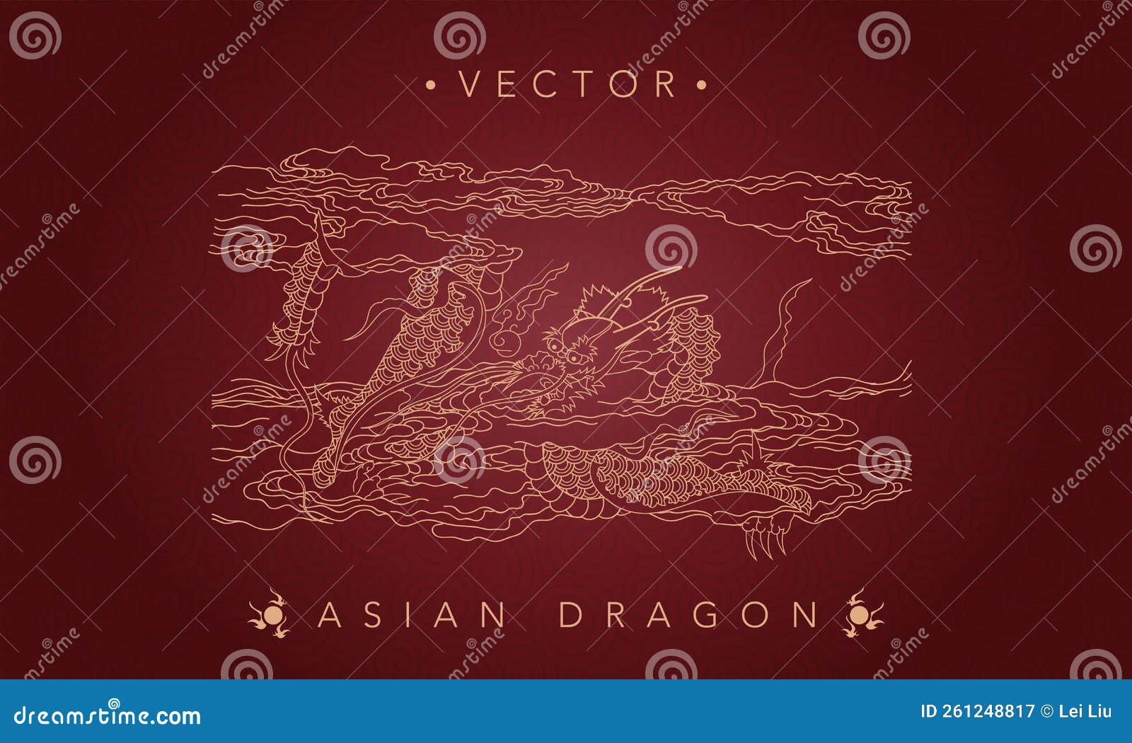 Asian Dragon Art Pattern Chinese Dragon Flying Art Stock Vector ...
