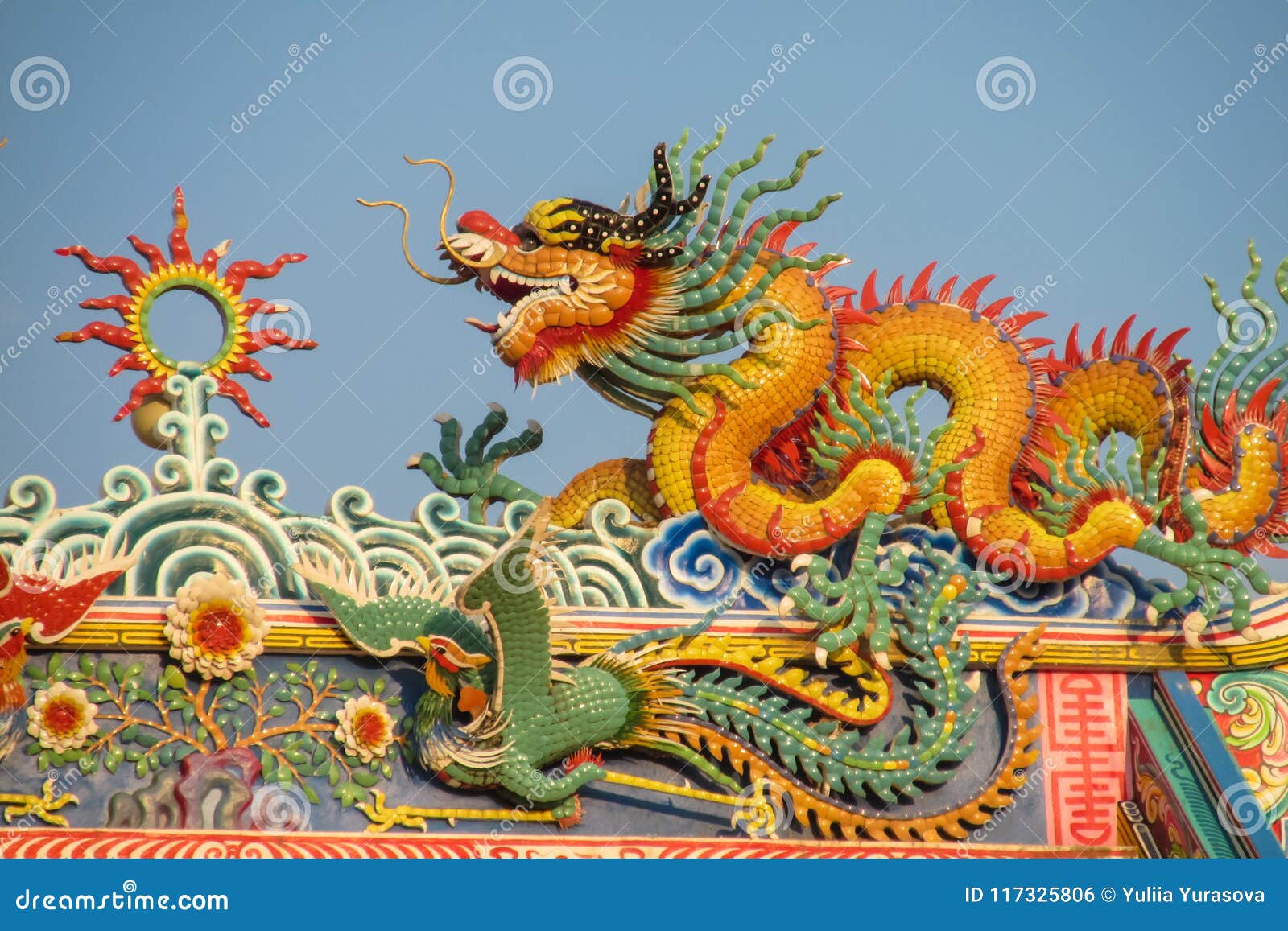 Asian Dragon in the Chinese Temple Stock Photo - Image of face ...