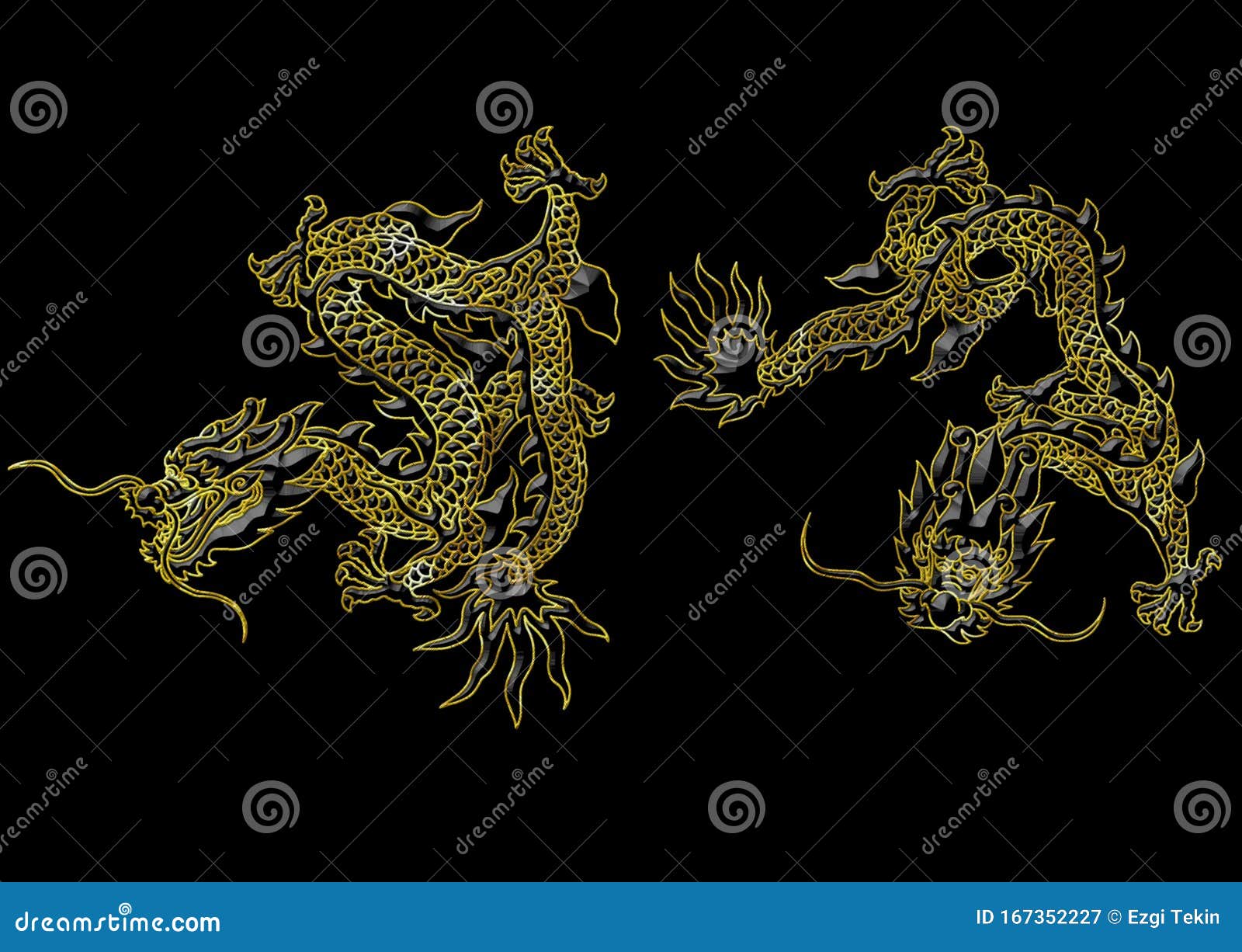 Asian Dragon 3d Pattern with Gold Stock Illustration - Illustration of ...