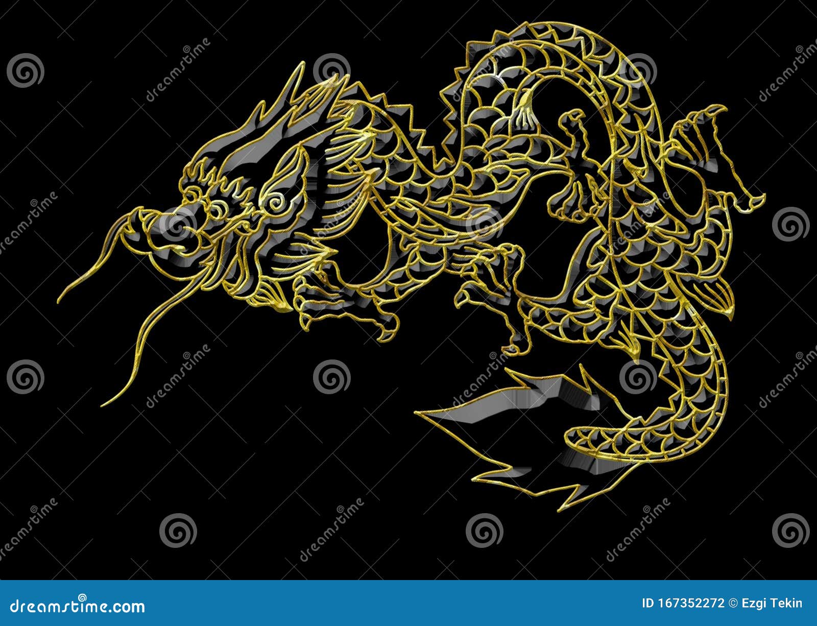 Asian Dragon 3d Pattern with Gold Stock Illustration - Illustration of ...