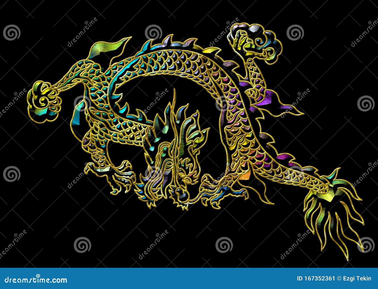 Asian Dragon 3d Pattern with Gold Stock Illustration - Illustration of ...