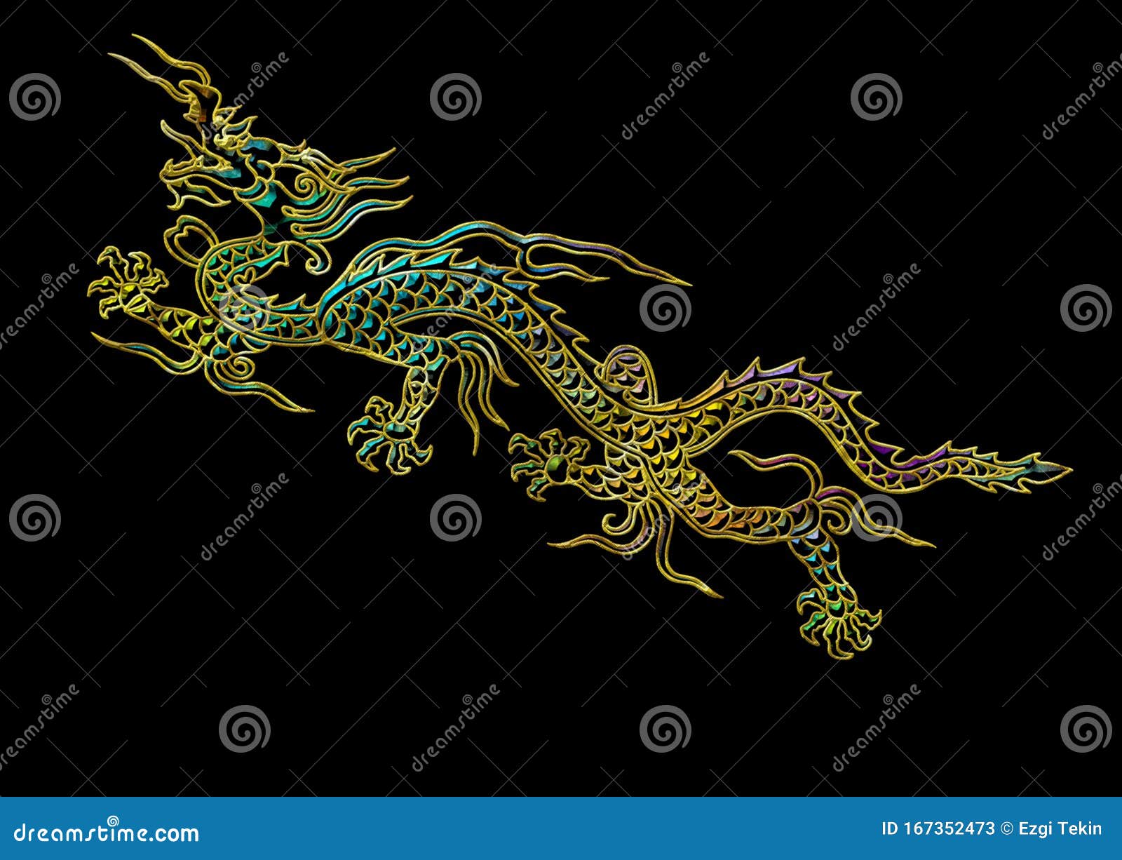 Asian Dragon 3d Pattern with Gold Stock Illustration - Illustration of ...