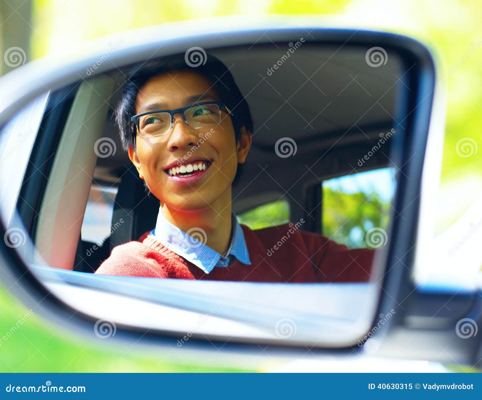 Asian Driver is Reflected in Mirror Stock Image - Image of automobile ...