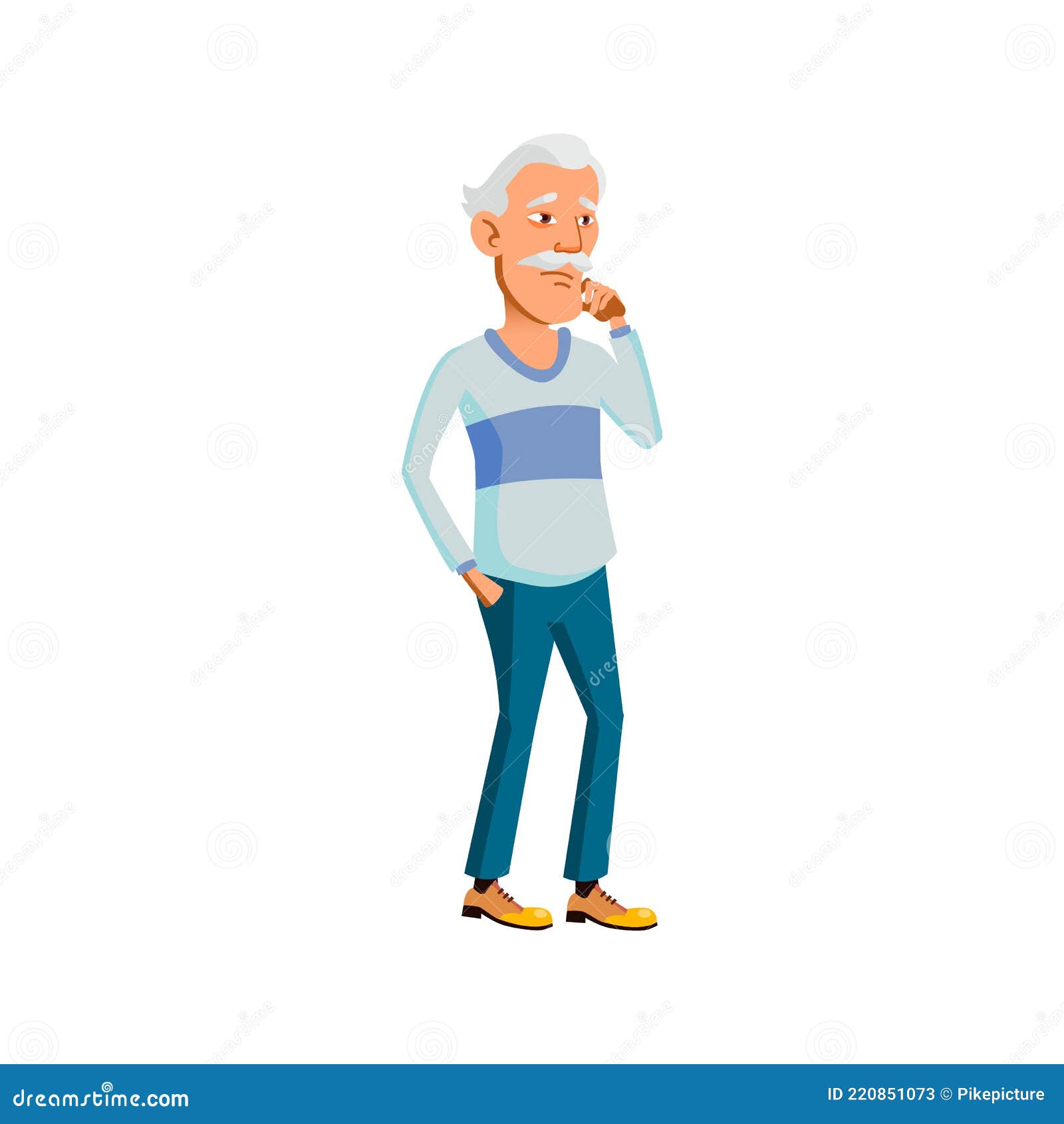Asian Elderly Man Thinking about Problem Cartoon Vector Stock Vector ...