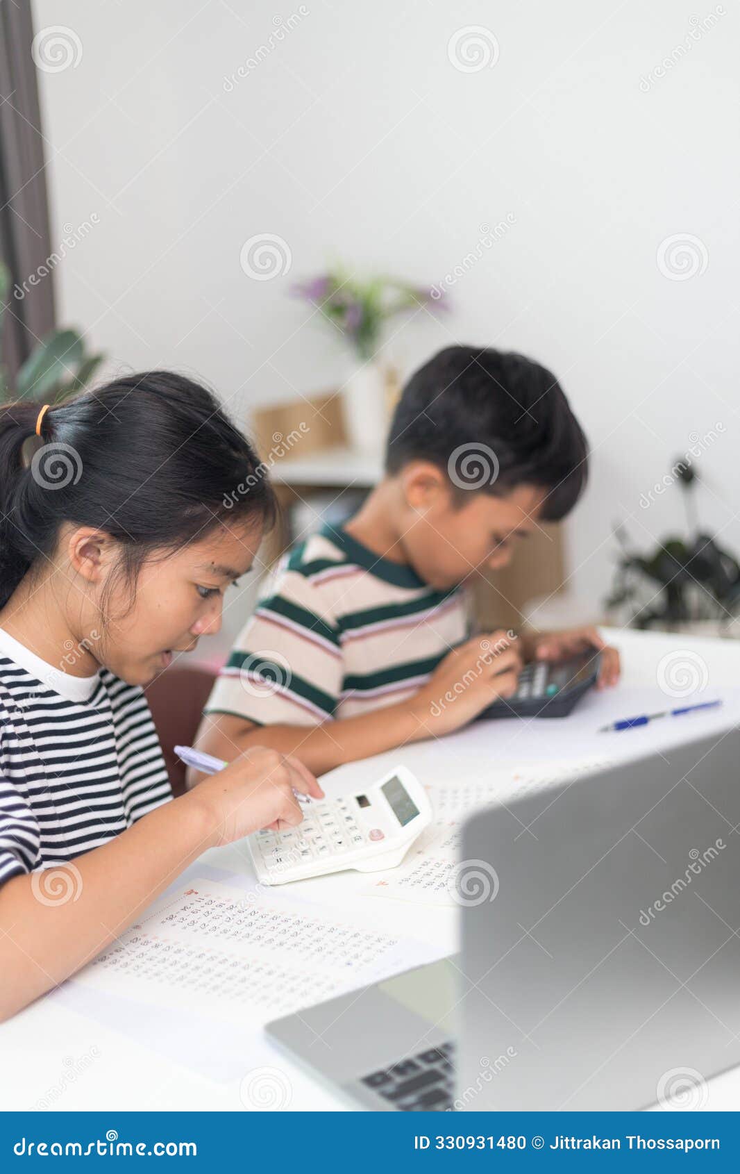 Asian Elementary School Children Studying Mathematics Stock Photo ...