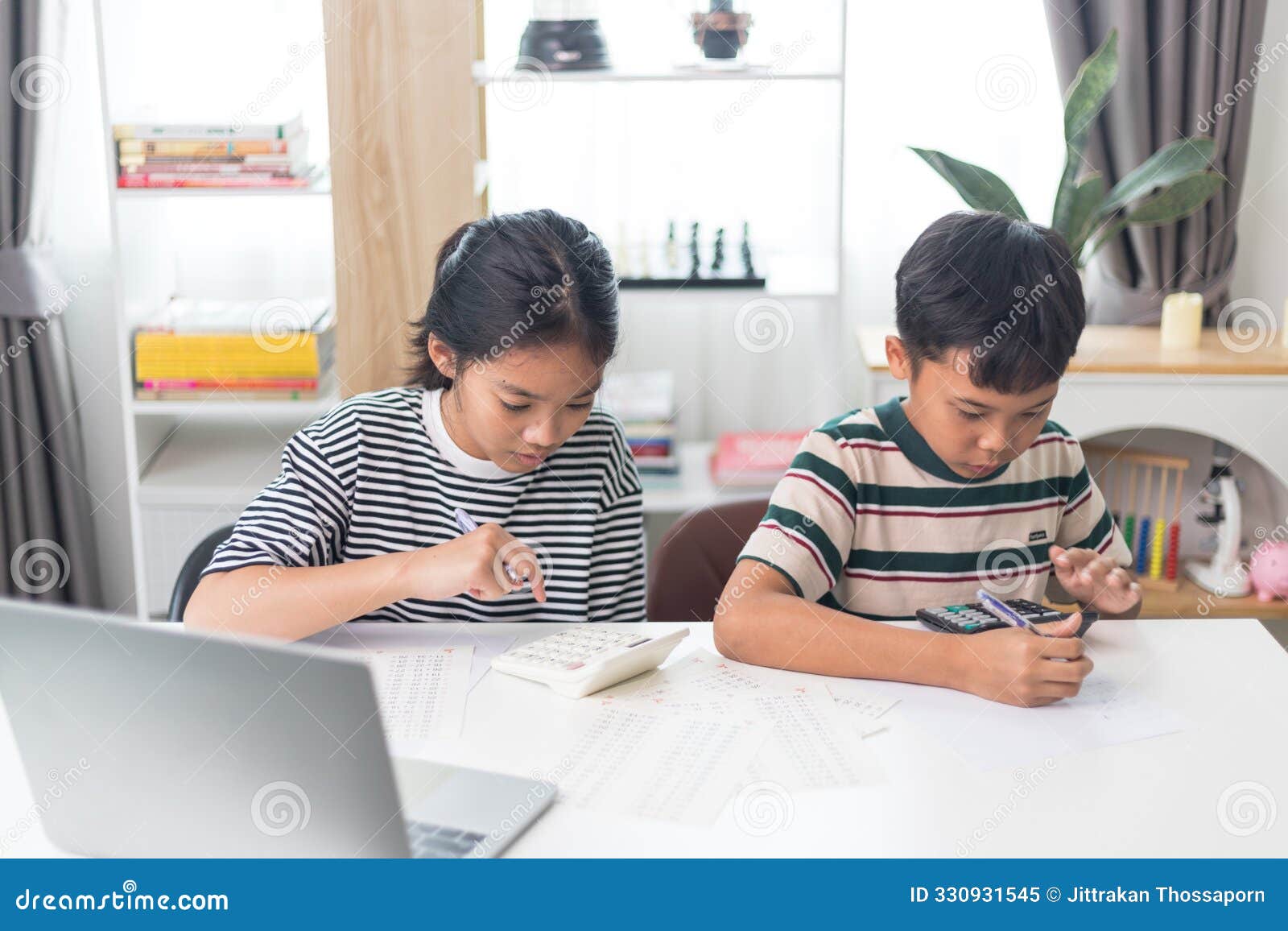 Asian Elementary School Children Studying Mathematics Stock Image ...