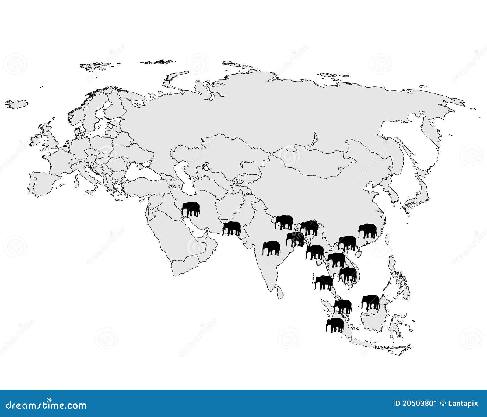 Asian elephant range stock vector. Illustration of distribution - 20503801