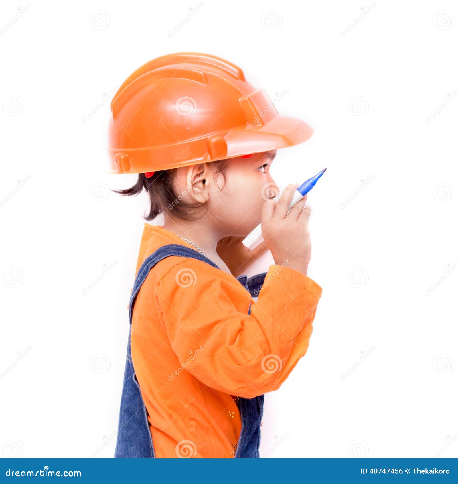 Asian Engineer Baby Girl with Pen in Hand Stock Photo - Image of ...