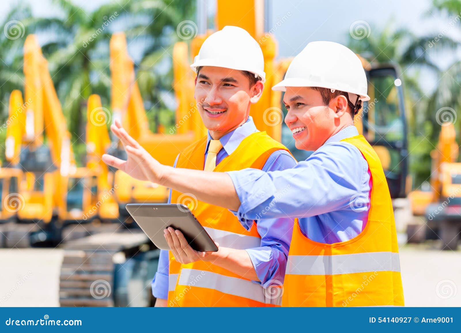 Asian Engineer Technician Team Inspector Of Workers To Productivity ...