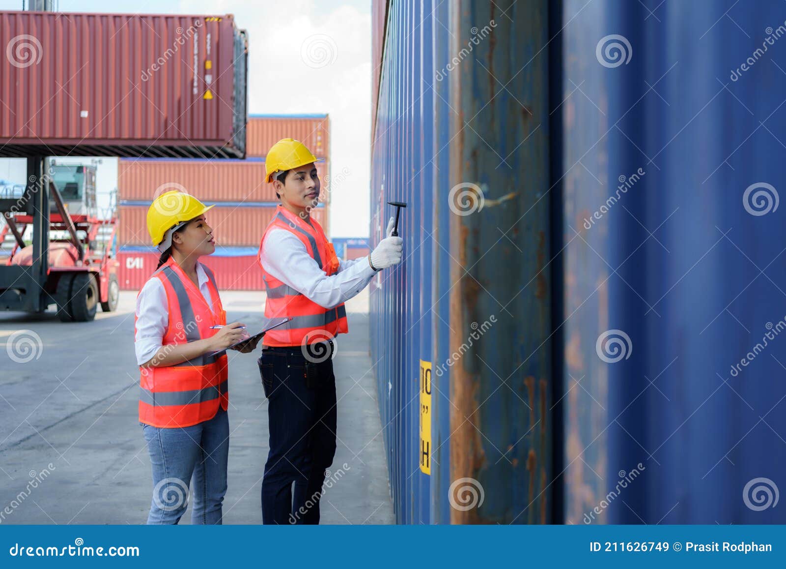 Asian Engineer or Foreman Using Chipping Hammer Tool for Checking the ...